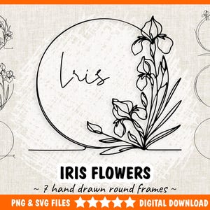 Iris Wreath - Minimalist Hand Drawn Iris Flower Frames SVG & PNG Bundle ...