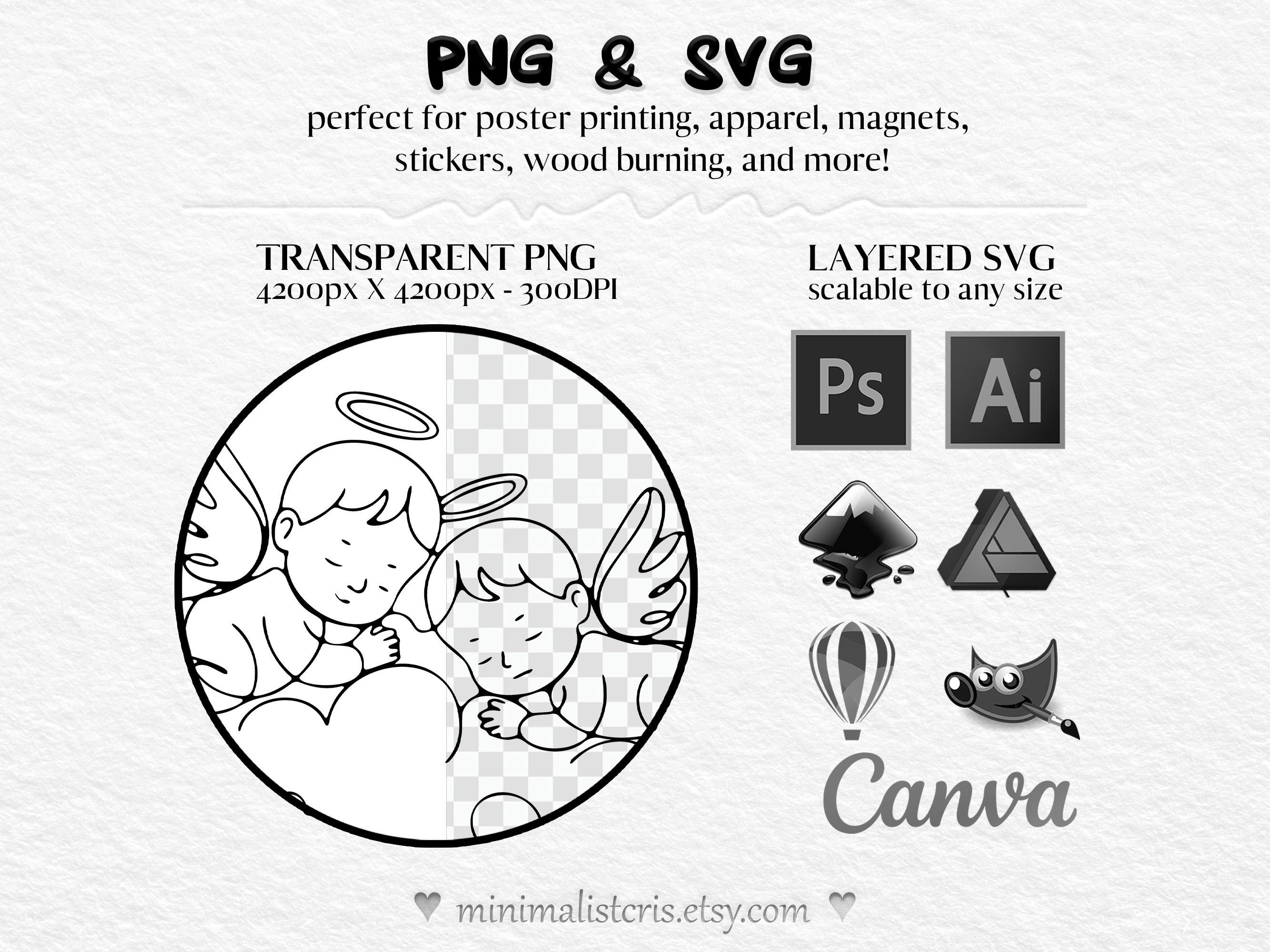 Angel Baby Brothers SVG & PNG – Minimalist Line Art Angels Drawing ...