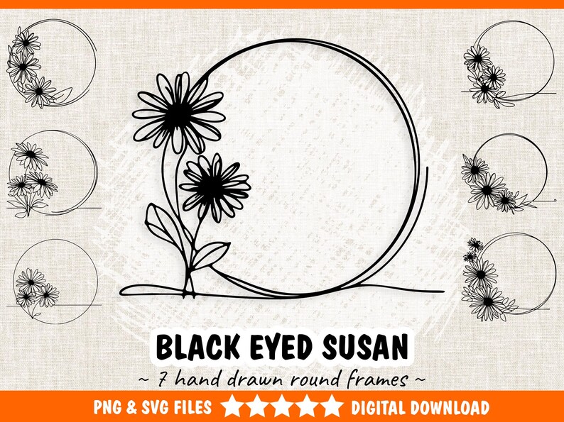 Black Eyed Susan Wreath - Minimalist Hand Drawn Black Eyed Susan Flower ...