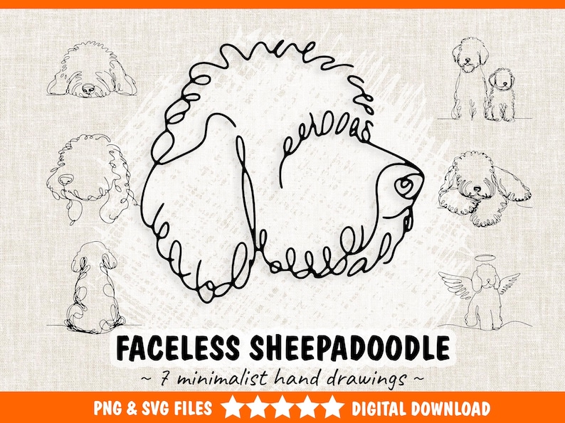 Sheepadoodle Dog SVG & PNG Bundle – 7 Bobbydoodle Minimalist Hand Drawn ...
