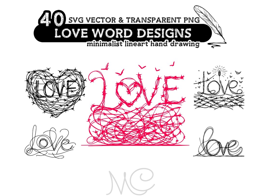 40 Love Word SVG & PNG Bundle Minimalist Lineart, Calligraphy ...