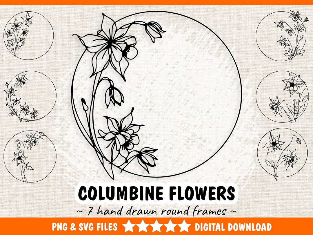 Columbine Flowers Round Frame SVG & PNG Bundle | 7 Floral Circle Frames ...