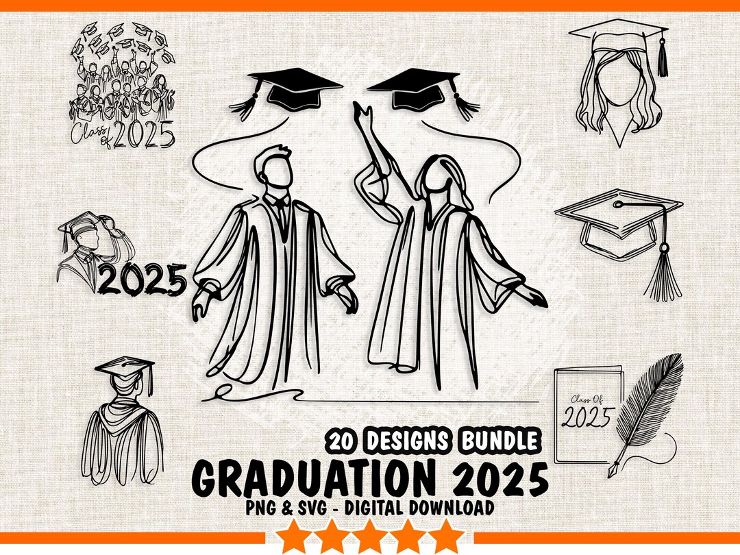 2025 Graduation SVG PNG Bundle: Hand-drawn Sketch Designs (commercial ...