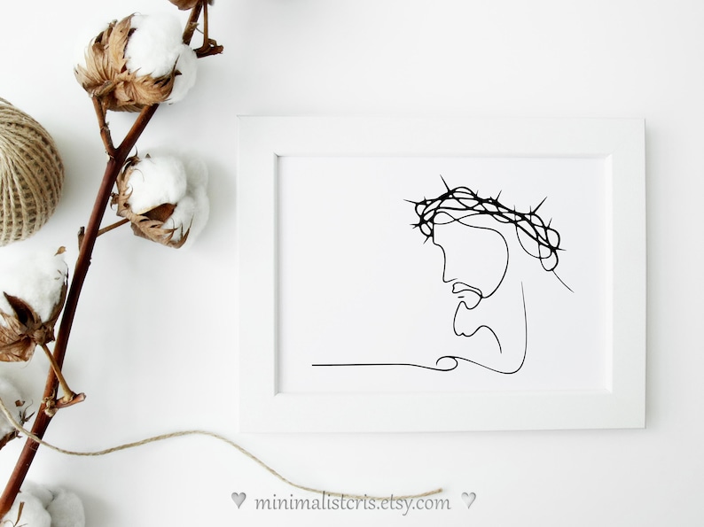 Jesus Profile Portrait Drawing SVG & PNG – Minimalist Christian Line ...