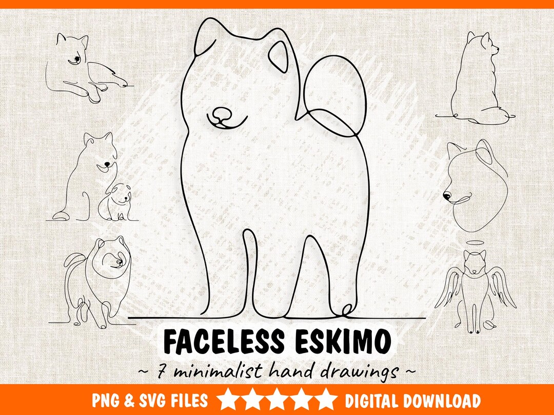 American Eskimo Dog SVG & PNG Bundle – 7 Minimalist Outline Hand-drawn ...