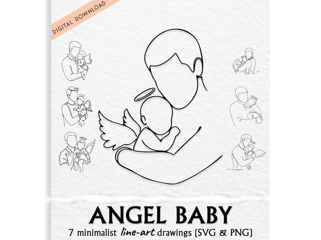 Father Holding Baby Angel SVG & PNG – 7 Minimalist Line Art Drawings ...