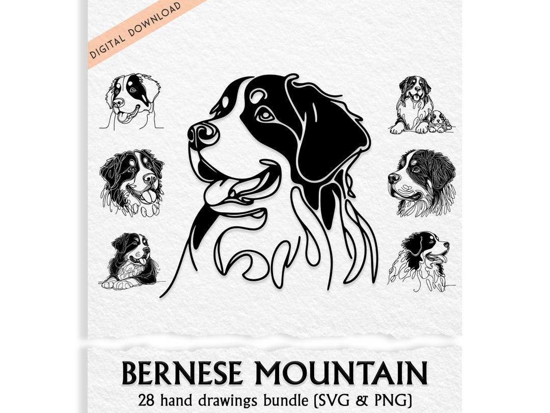 Bernese Mountain Dog Art – Bernese PNG & SVG Minimalist Lineart Bundle ...