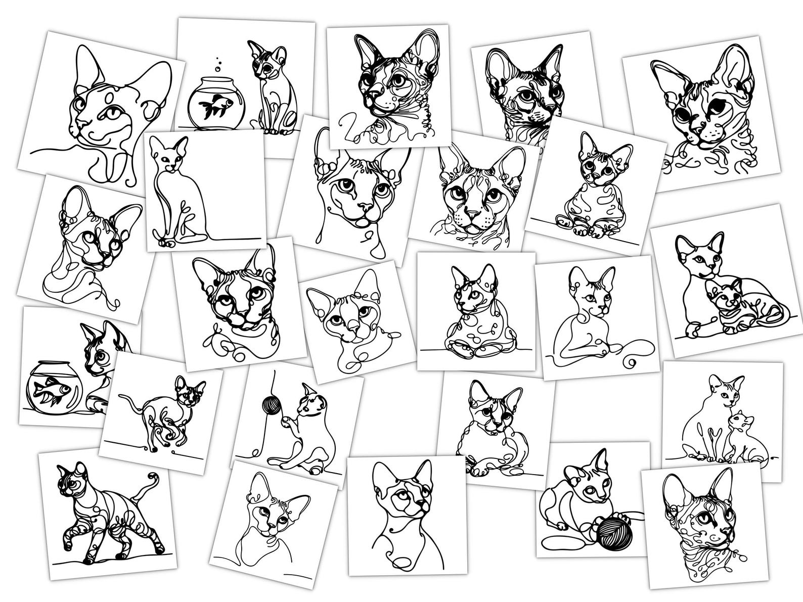 25 Devon Rex Cats SVG & PNG Bundle Minimalist Lineart Drawing , Cats ...