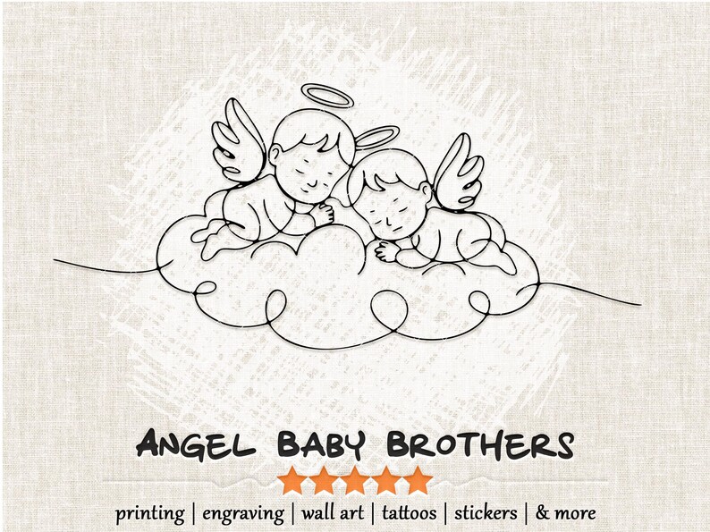Angel Baby Brothers SVG & PNG – Minimalist Line Art Angels Drawing ...
