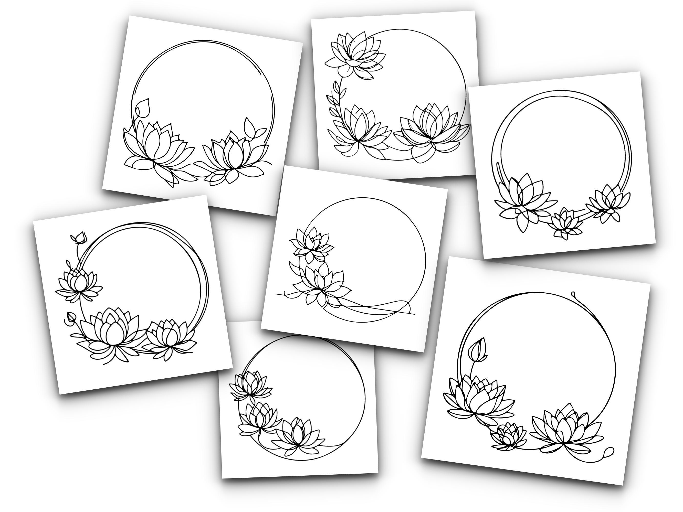 Hand-drawn Lotus Flowers Round Frames SVG & PNG Bundle | 7 Lotus ...