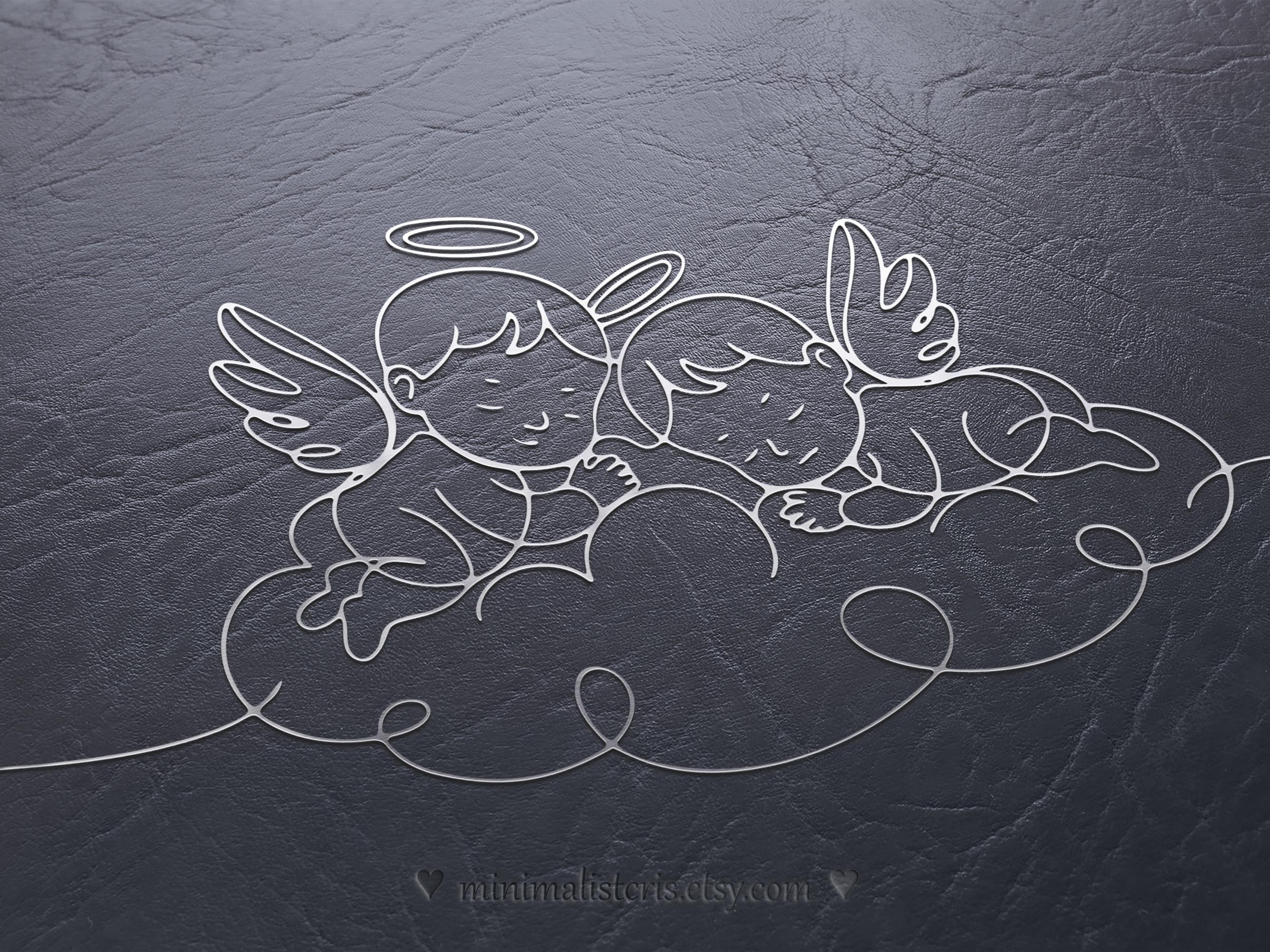 Angel Baby Brothers SVG & PNG – Minimalist Line Art Angels Drawing ...