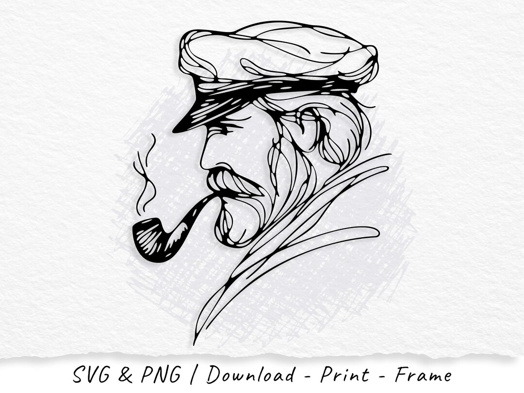 Ship Captain Smoking Pipe Lineart – Nautical Wall Decor PNG & SVG ...