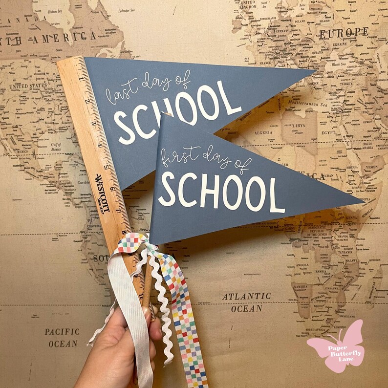 First and Last Day of School Pennant Flag: Blue Printable Photo Prop ...
