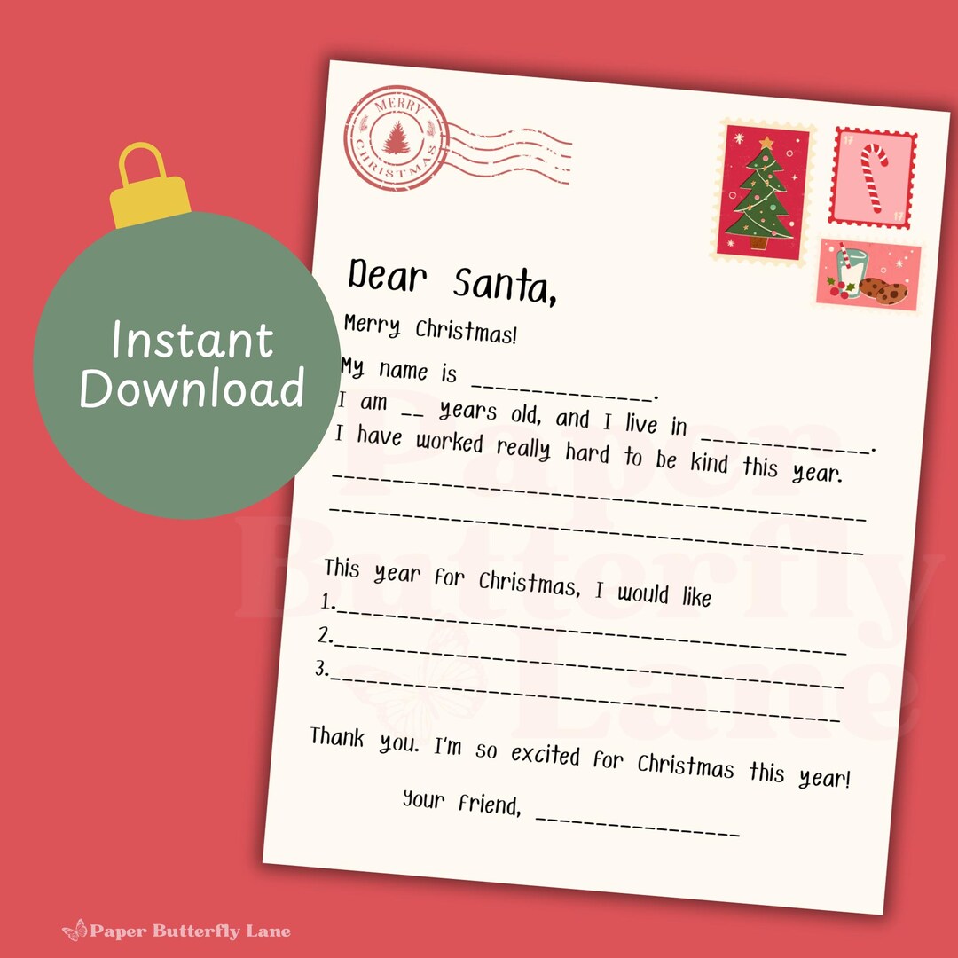 Santa Letter Printable, Fill in the Blank Christmas Wish List, Kids ...