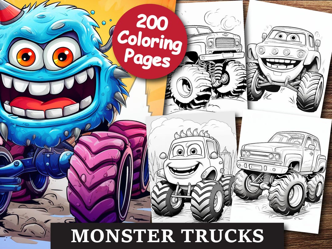 200 Cute Monster Truck Coloring Pages for Kids & Adults, Preschool ...