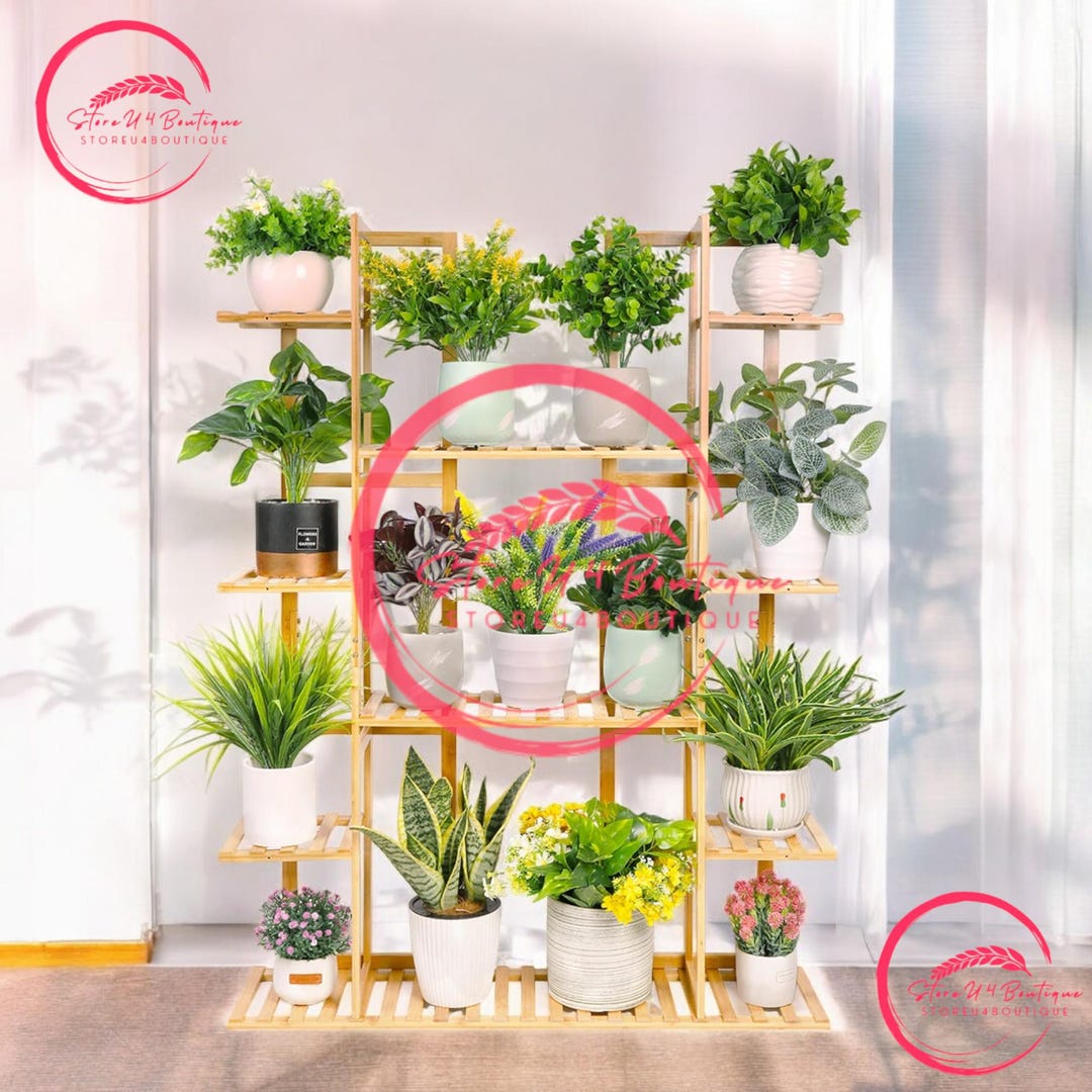 Extra Large Bamboo Plant Stand for Indoor Plants 9 Tier Organizer ...