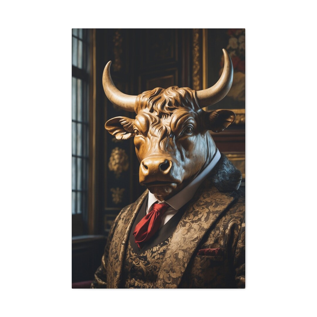 Noble Bull Distinguished Bull in Elegant Attire Wall Art Canvas Print ...
