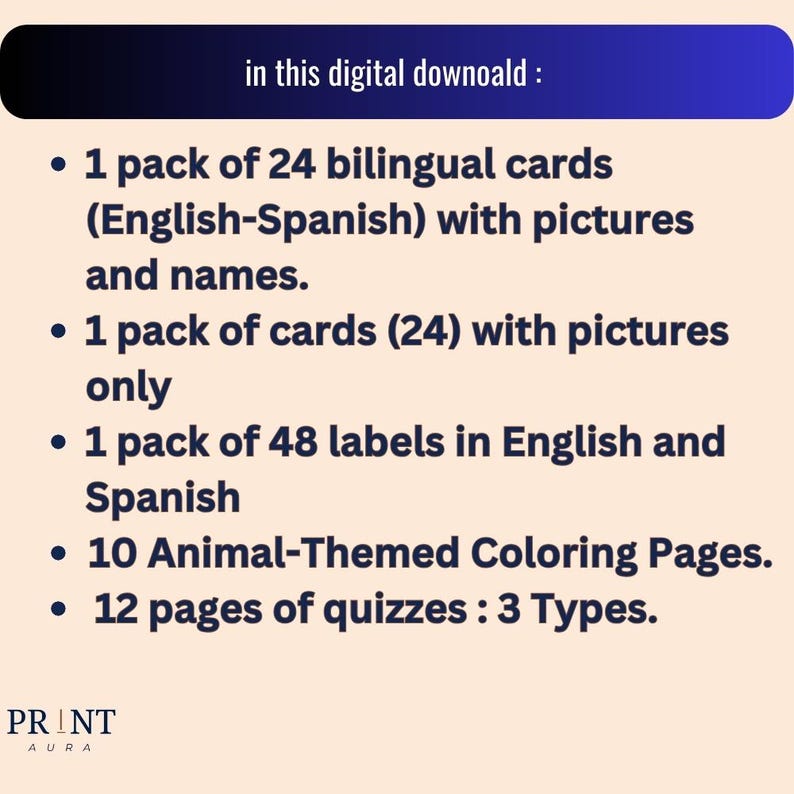 24 Bilingual Montessori Farm Animal Cards SPANISH-ENGLISH + 12 Quizzes ...