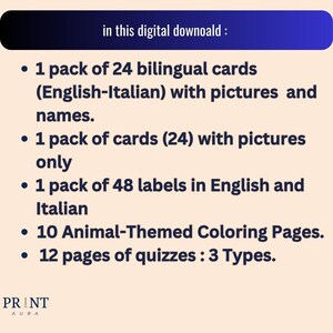 24 Bilingual Montessori Farm Animal Cards ITALIAN-ENGLISH + 12 Quiz ...