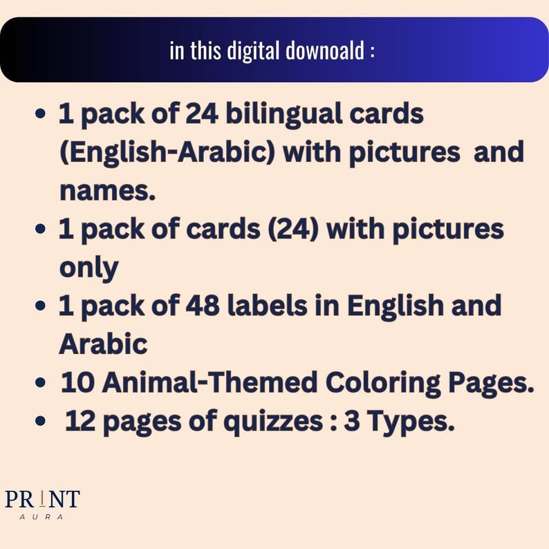 24 Bilingual Montessori Farm Animal Cards ARABIC-ENGLISH + 12 Quiz ...