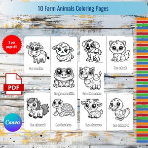 FARM ANIMALS FRENCH Version | 24 Montessori 3-part Cards + 9 Coloring ...