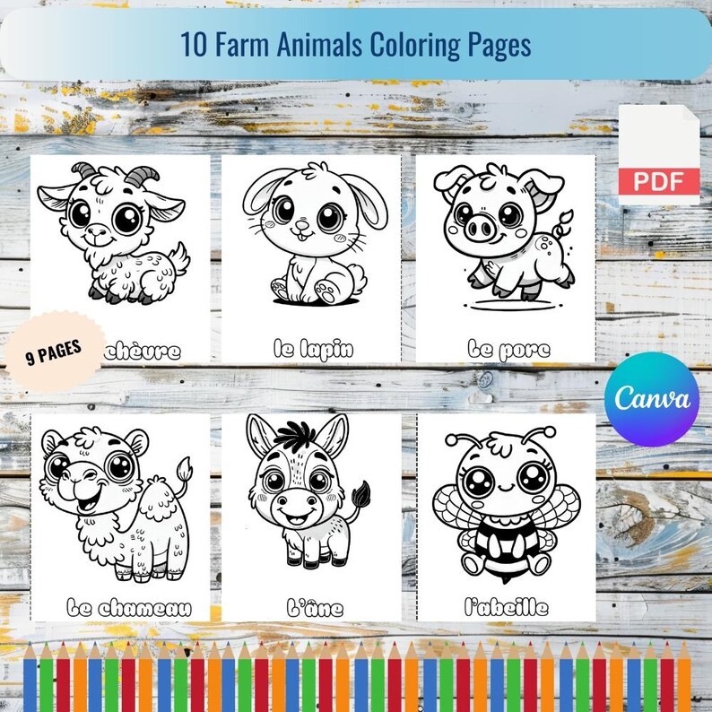 FARM ANIMALS FRENCH Version | 24 Montessori 3-part Cards + 9 Coloring ...