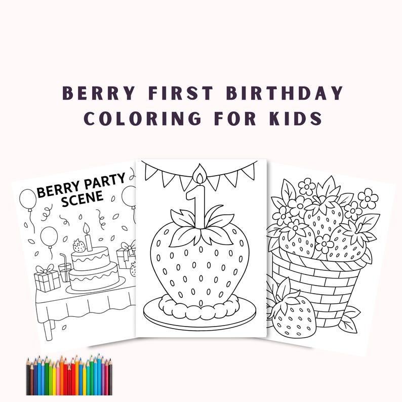 Berry First Birthday Coloring Book | Strawberry Party | Instant ...