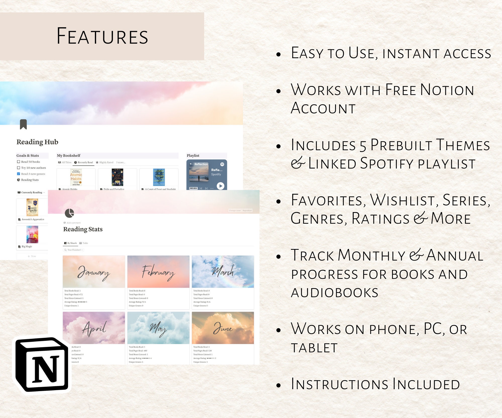 Reading Tracker Notion Template, Digital Book Tracker, Digital Reading ...