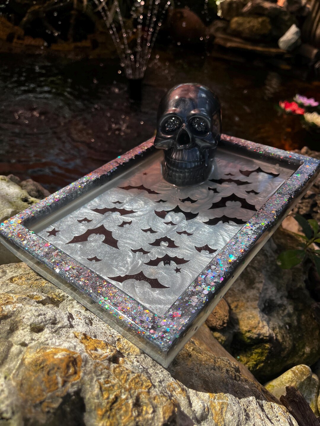Resin Bat Tray With Druzy Skull: Witchcraft Altar Piece - Etsy