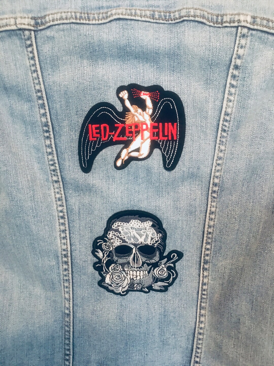 Vintage Levi's Jean Jacket: Led Zeppelin & Rose Skull Patches, Size ...