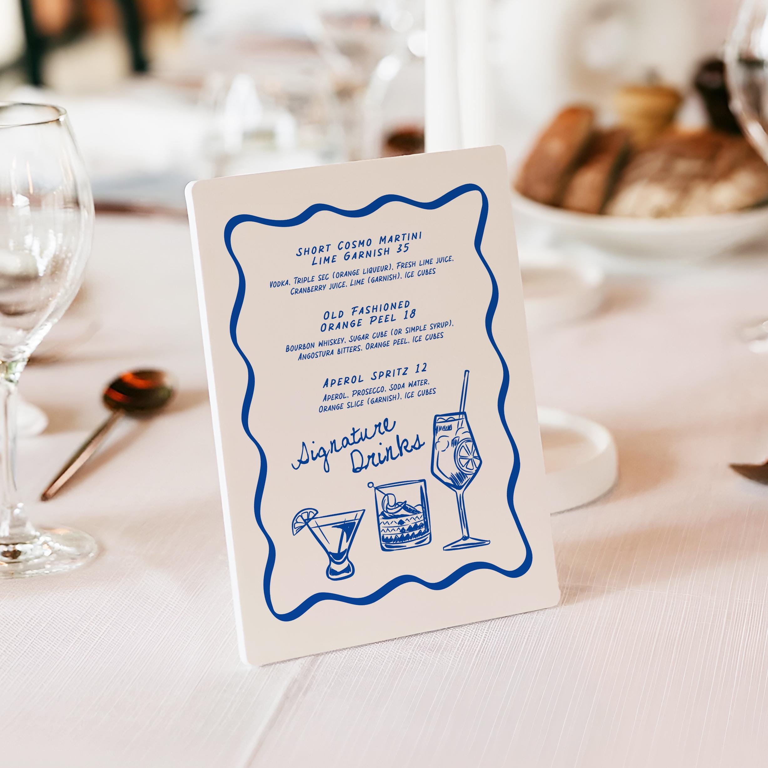 Elegant Signature Drink Menu for Weddings, Parties, Events Personalized ...
