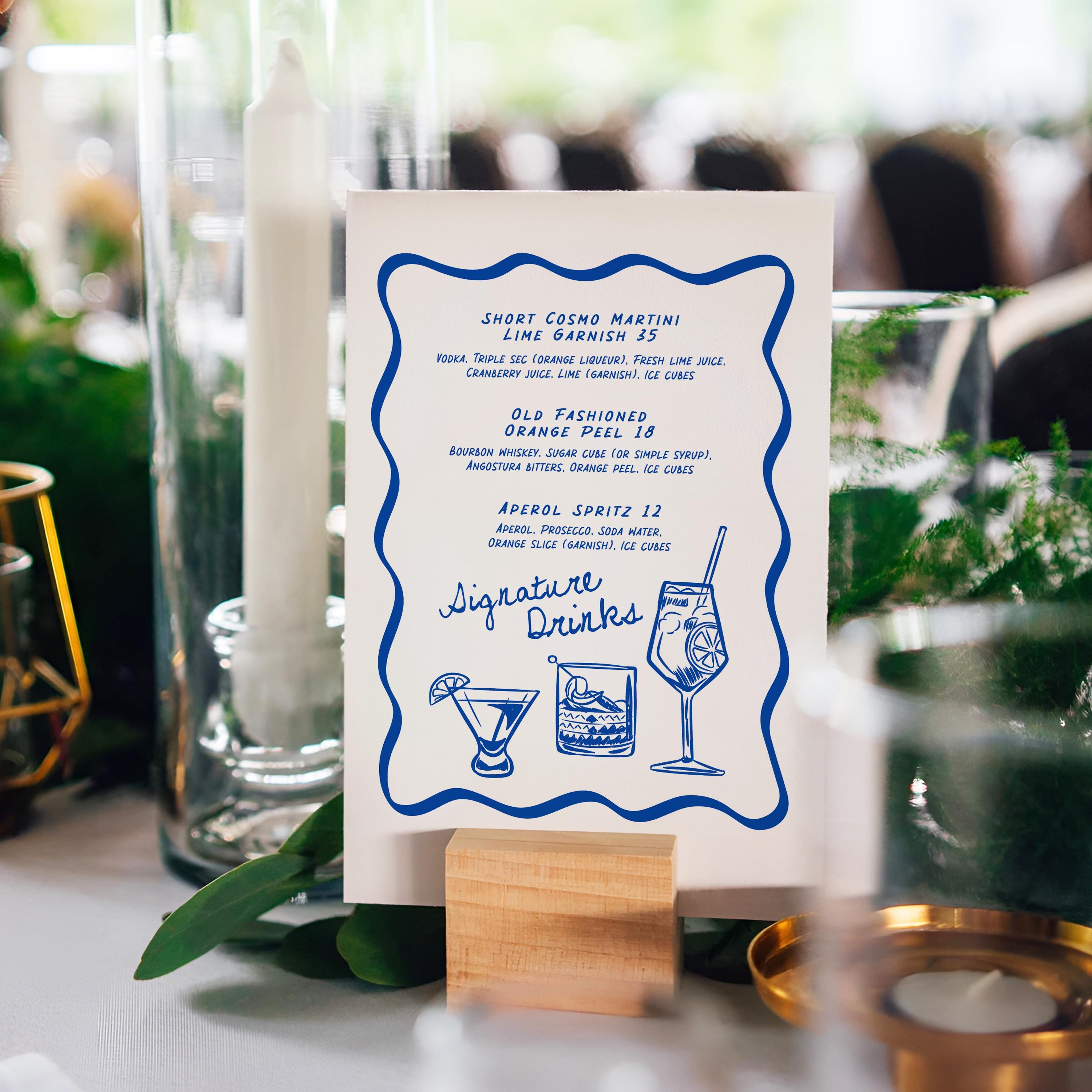 Elegant Signature Drink Menu for Weddings, Parties, Events Personalized ...