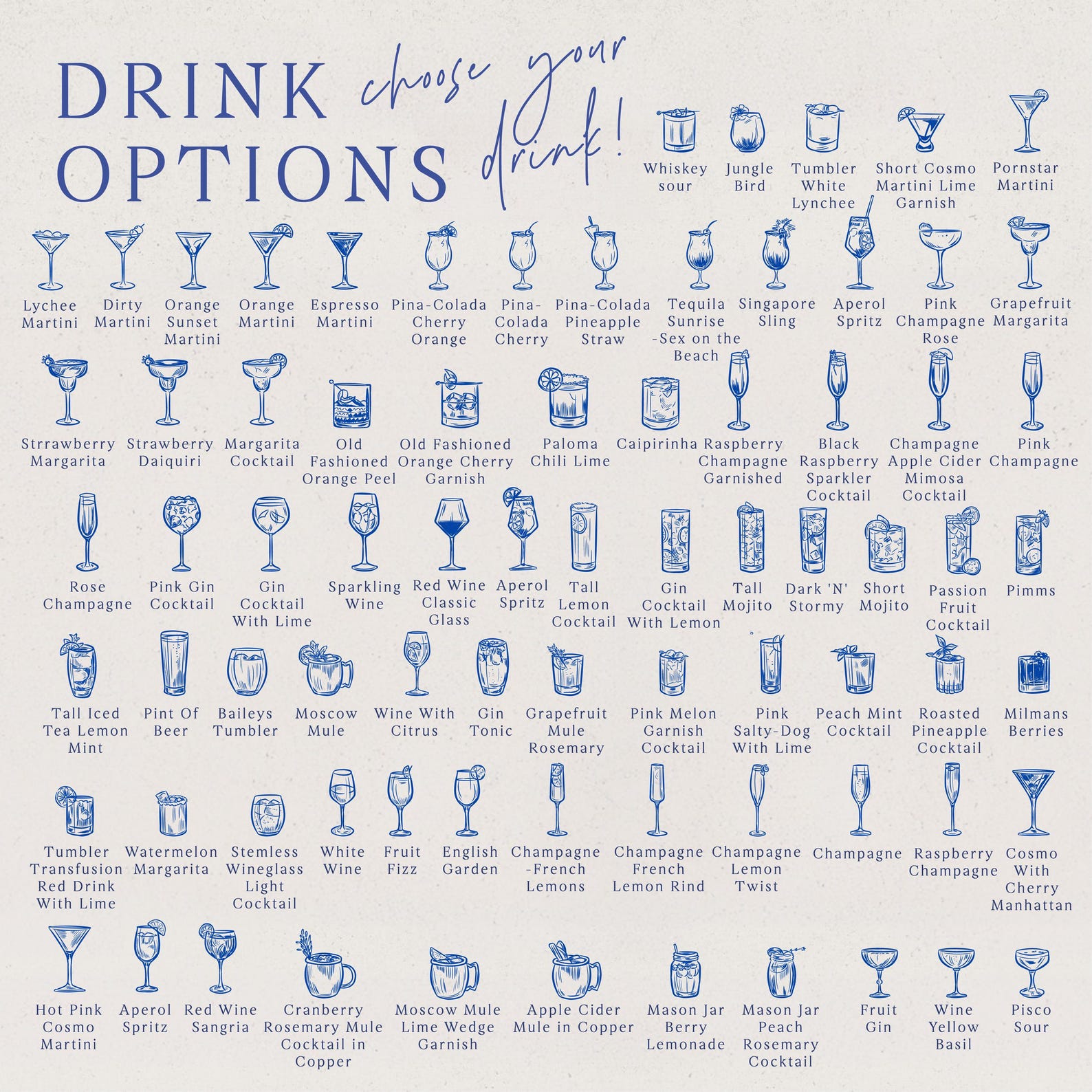 Elegant Signature Drink Menu for Weddings, Parties, Events Personalized ...