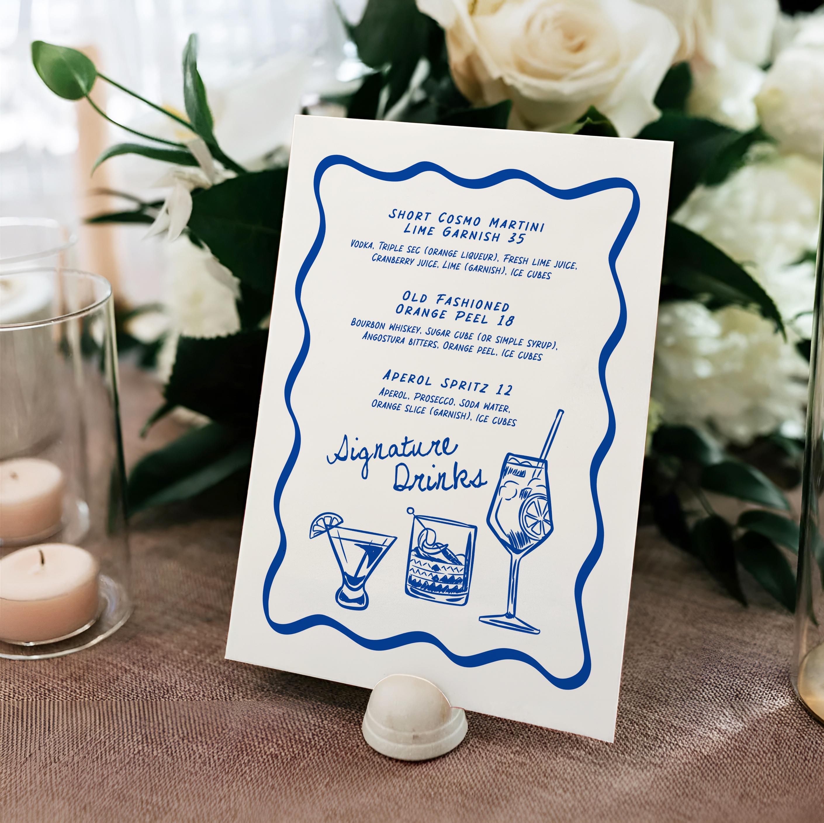 Elegant Signature Drink Menu for Weddings, Parties, Events Personalized ...