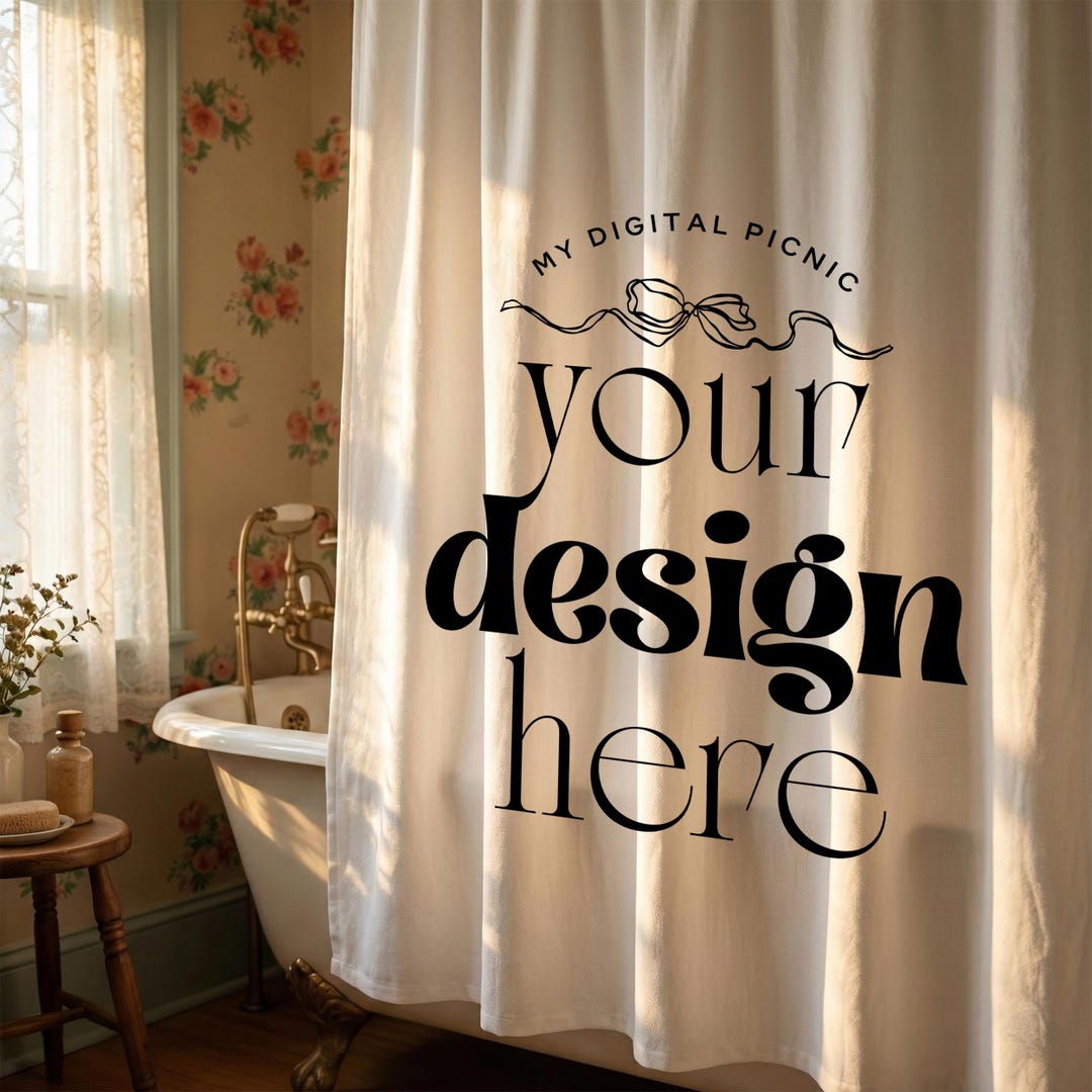 Coquette Cottagecore Shower Curtain Mockup | Vintage Floral Bathroom ...