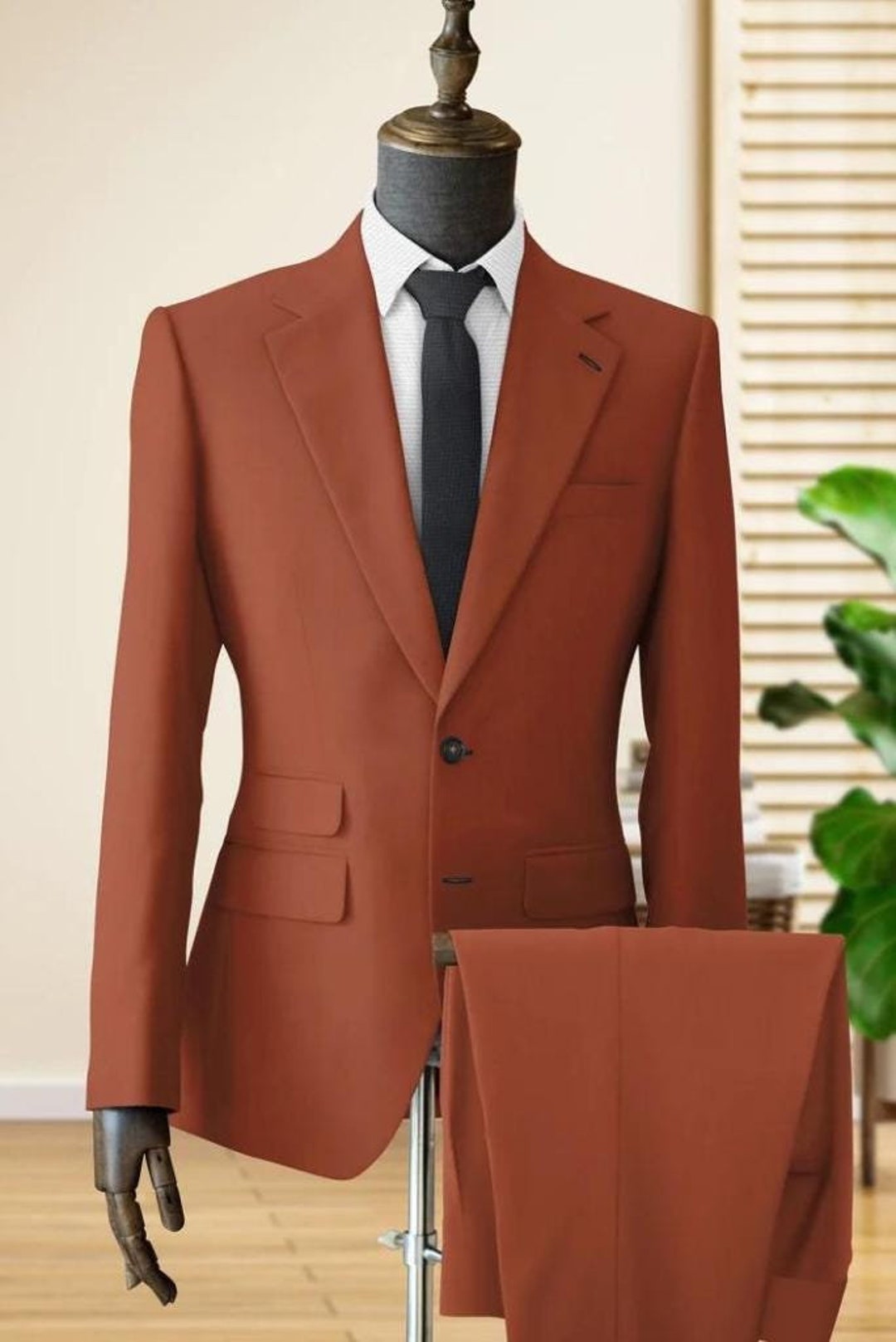 Men Suits Rust 2 Piece Slim Fit Elegant Suits Formal Fashion Suits ...