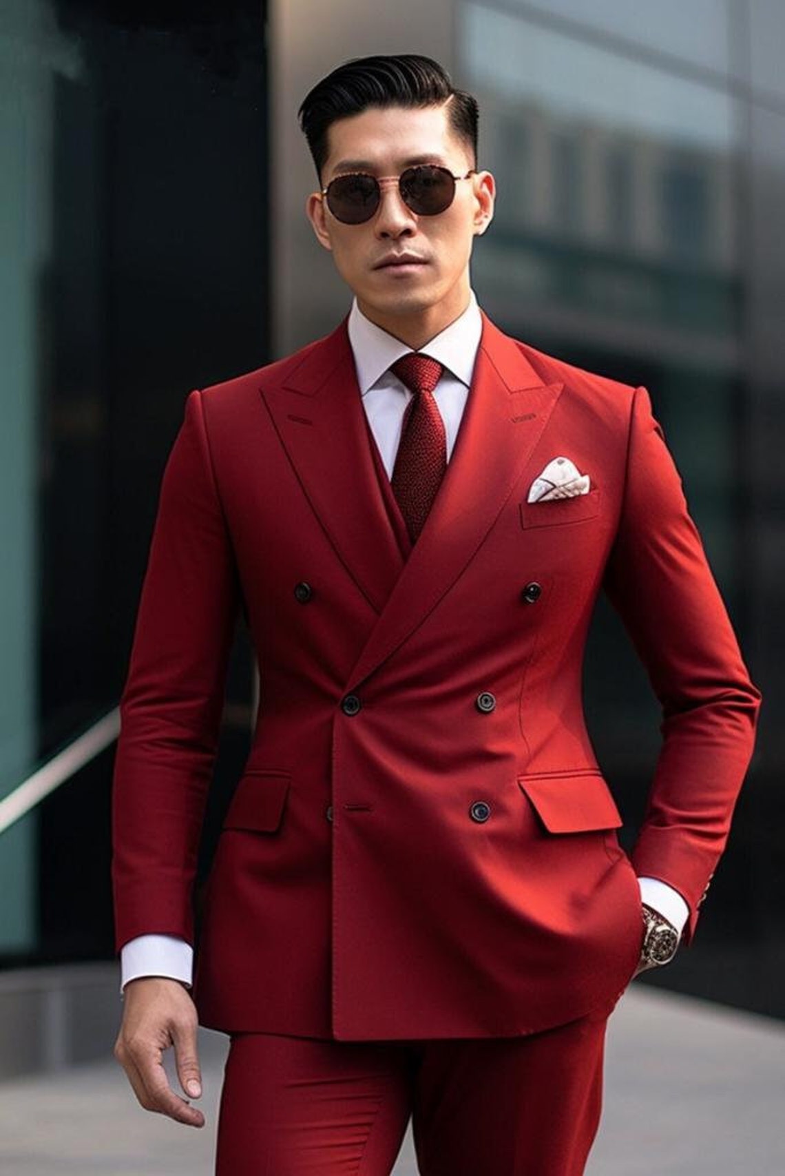 Men Red Double Breasted Suit Slim Fit Suit Groom Slim Fit Suit Elegant ...