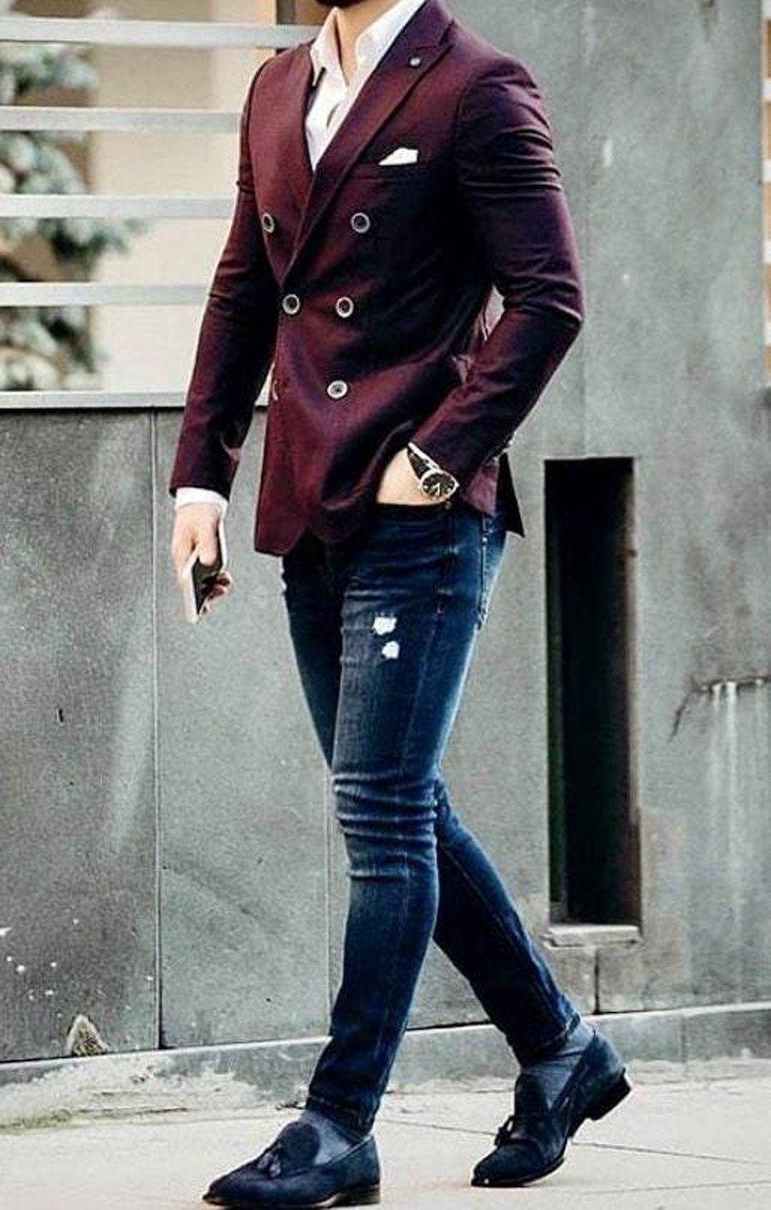 Men's Burgundy Double Breasted Blazer for Men for Wedding, Engagement ...