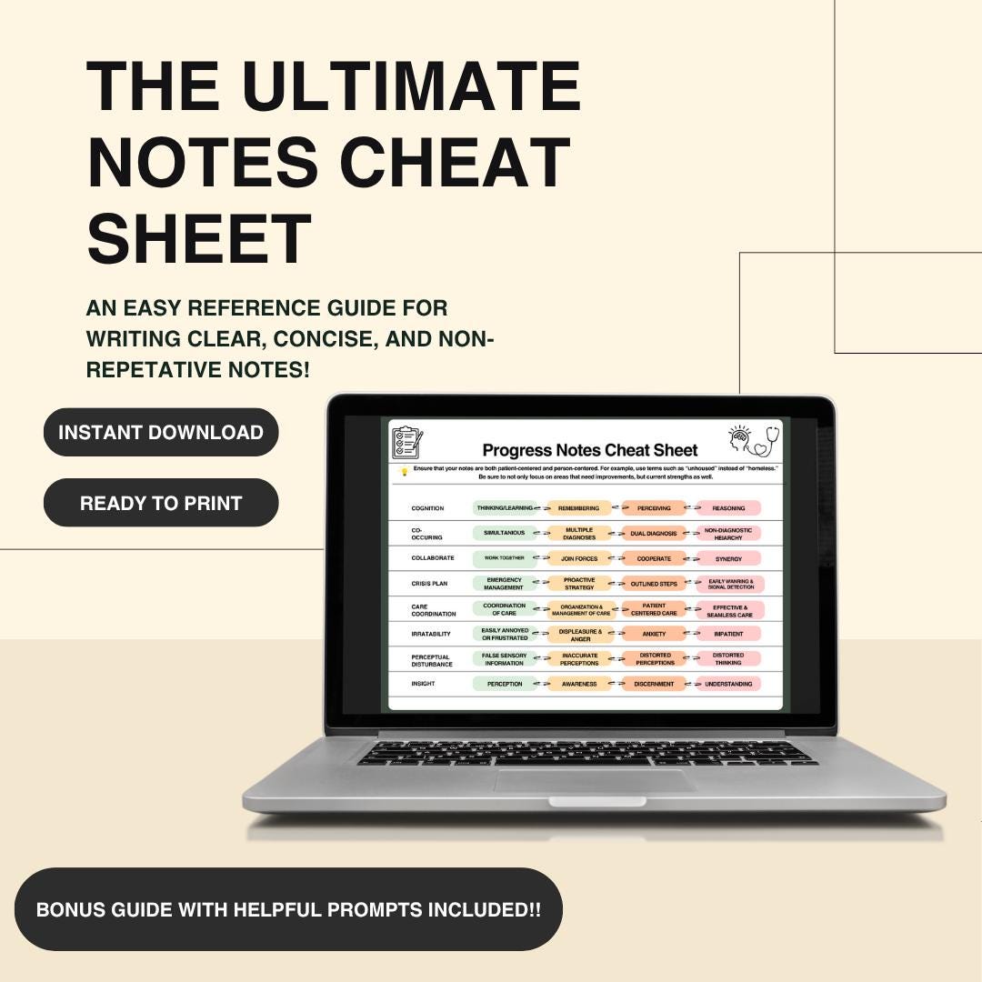 Social Work Progress Notes Template: Cheat Sheet & Prompts (PDF Guide ...