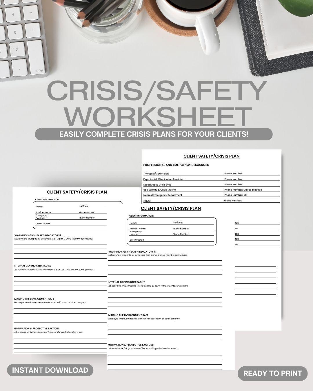 Crisis Safety Plan Worksheet for Social Work, Therapy (digital Download ...
