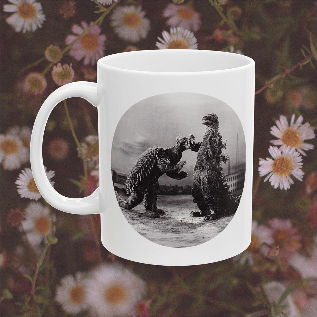 Godzilla Ceramic Mug, Classic Black and White Battle Scene, Movie Art ...