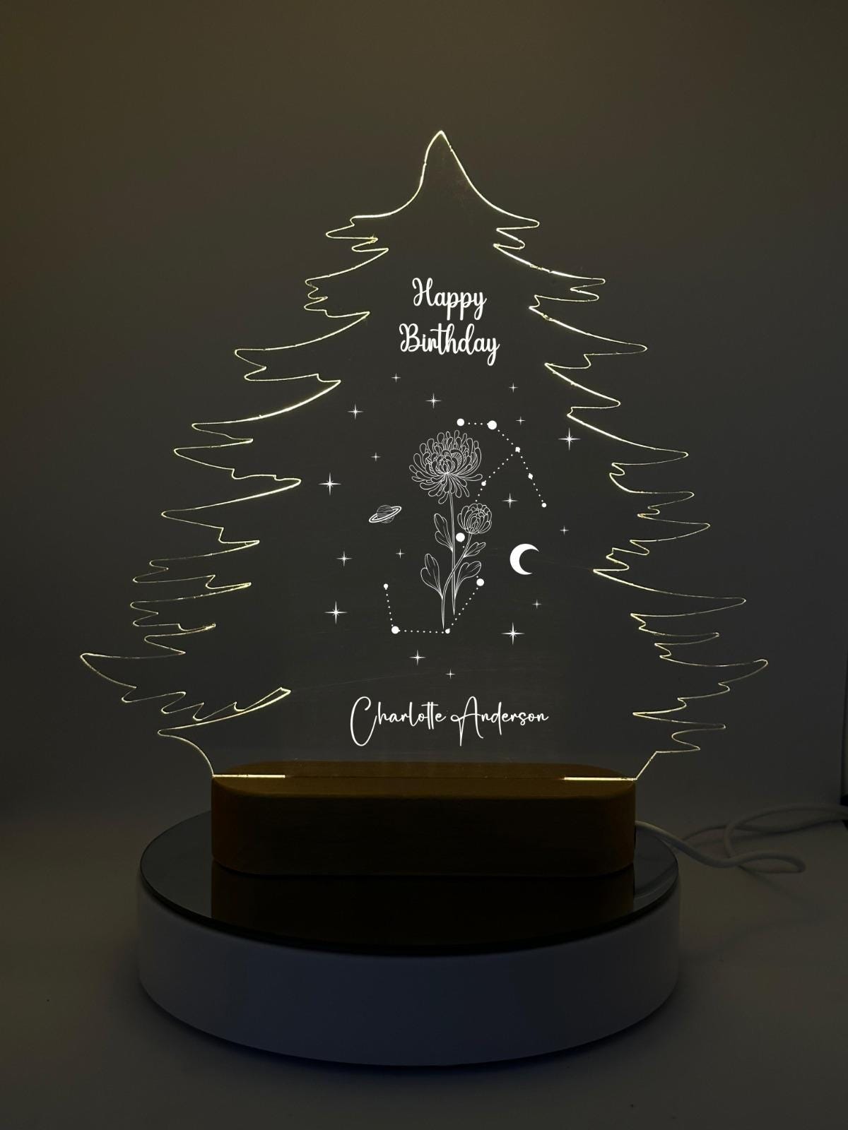 Christmas Tree Birth Month November, Custom Name Astrology Flower LED ...