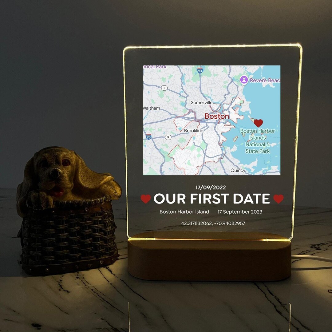 Personalized First Date Map Acrylic Plaque, First Date Map Location ...