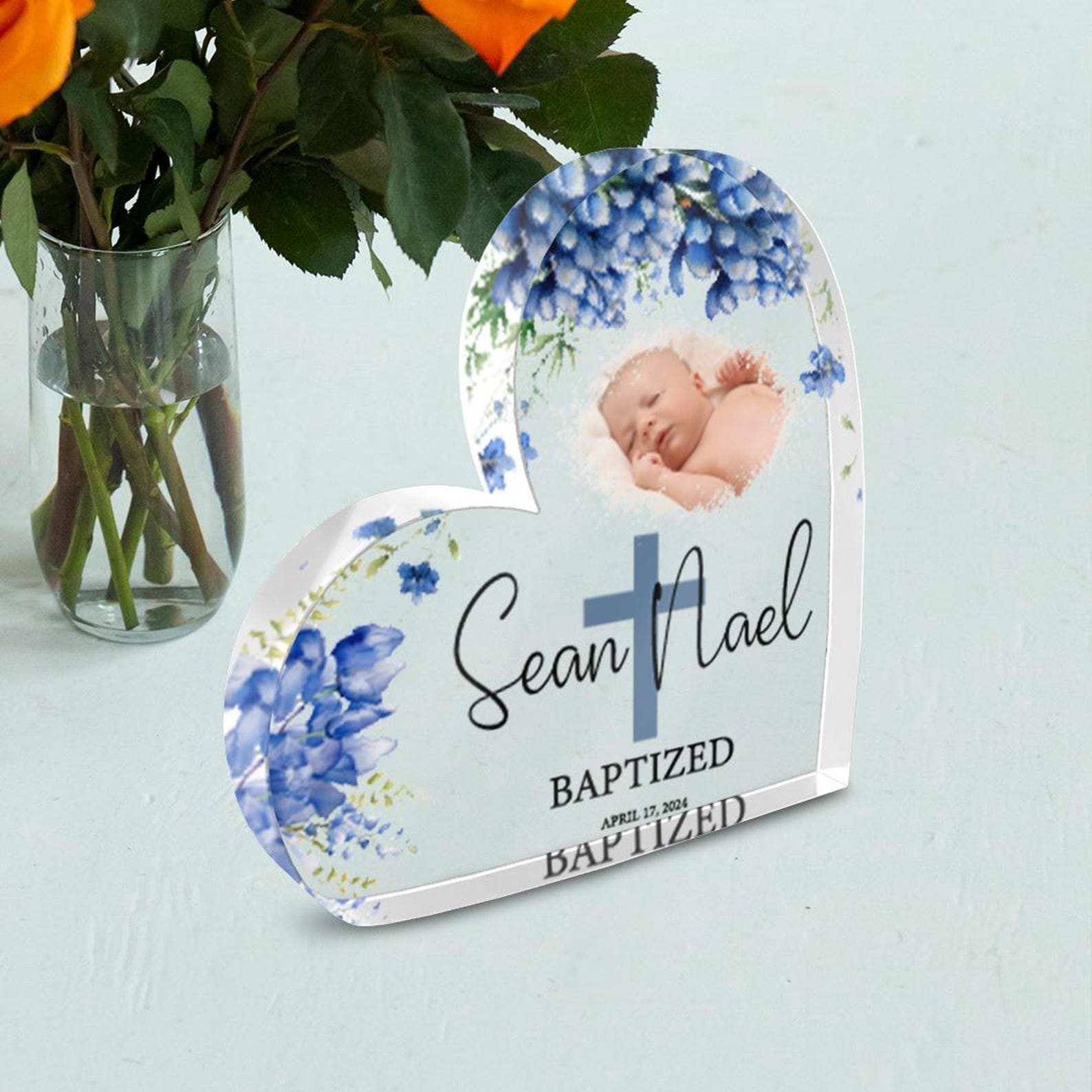 Personalized Baptism Heart Acrylic Block, Baptism Plaque, Custom Name ...