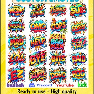 20 Text Emotes Custom Made 112x112px PNG Twitch/kick/discord Zip File ...