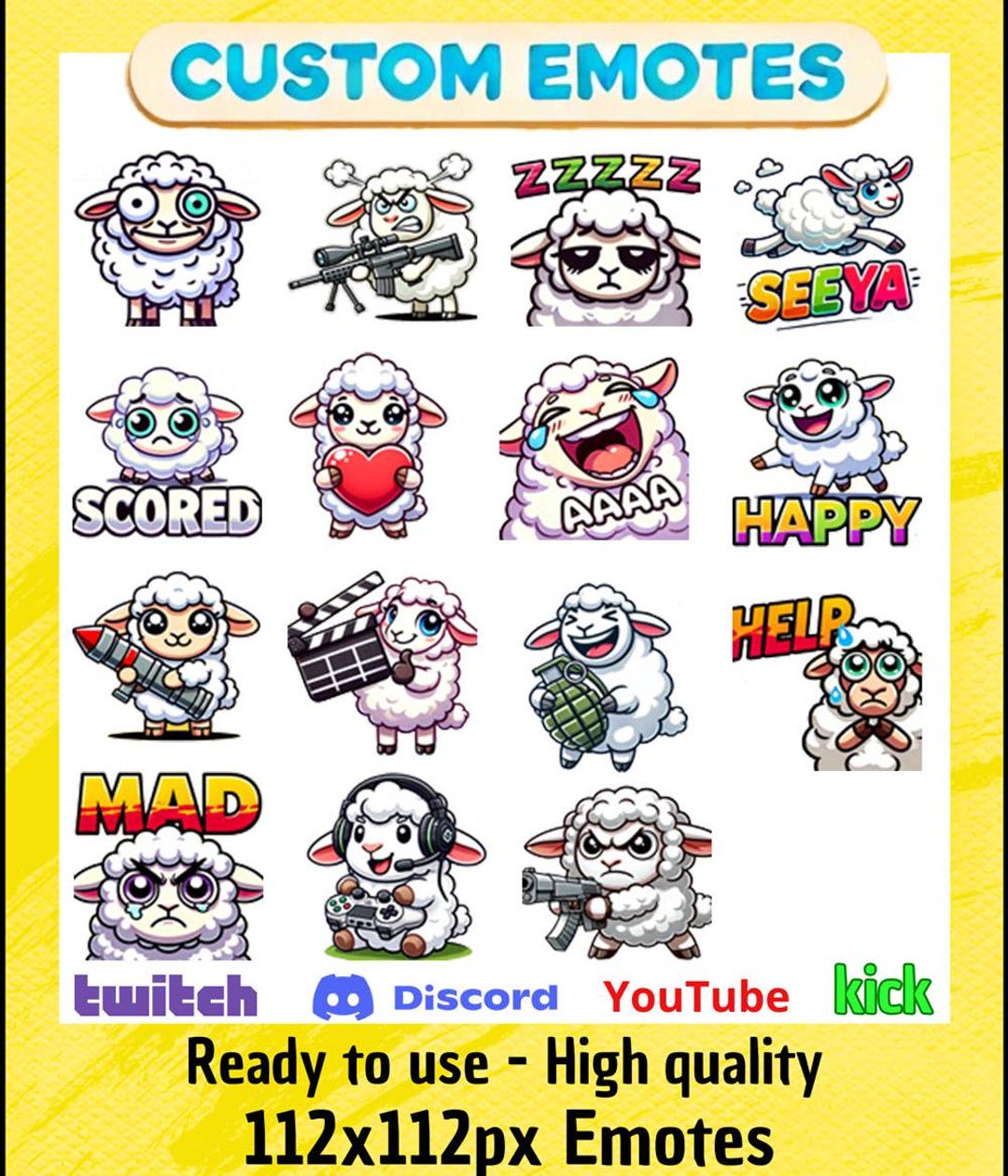 15 Sheep Emotes Expression and Text 112px PNG Zip File - Etsy