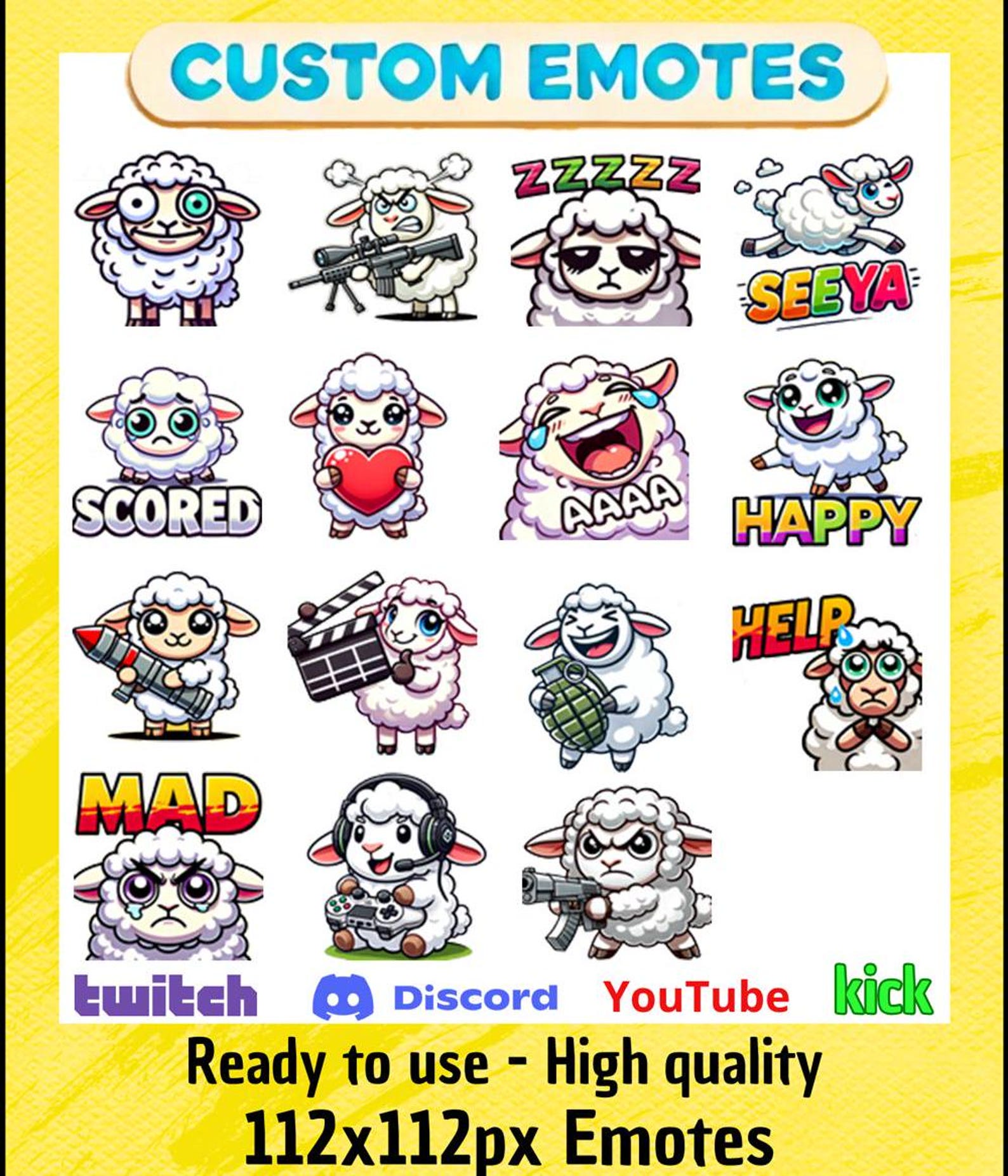 15 Sheep Emotes Expression and Text 112px PNG Zip File - Etsy