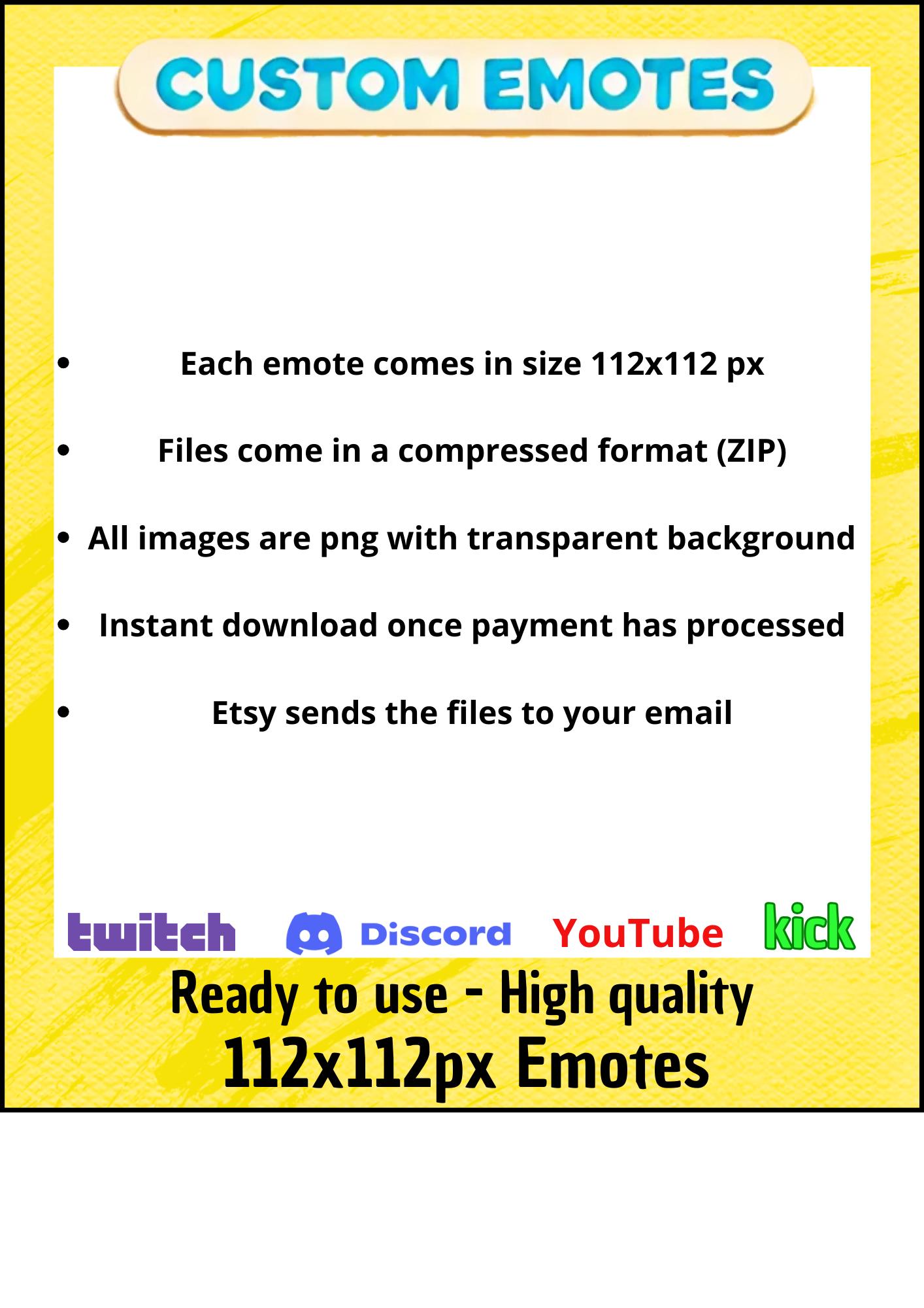 20 Text Emotes Custom Made 112x112px PNG Twitch/kick/discord Zip File ...