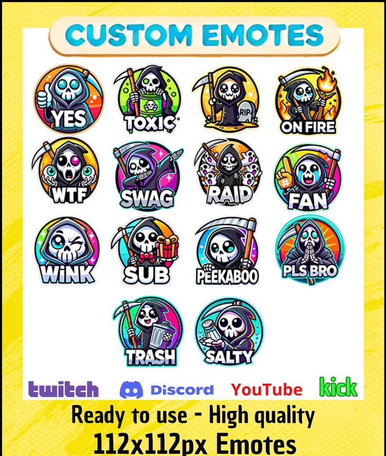 30 Grim Reaper Emotes Mega Pack Text Expression twitch Emotes Custom ...