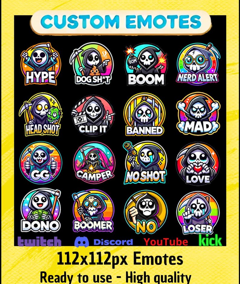 30 Grim Reaper Emotes Mega Pack Text Expression twitch Emotes Custom ...